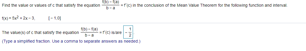 Solved Find the value or values of c that satisfy the | Chegg.com