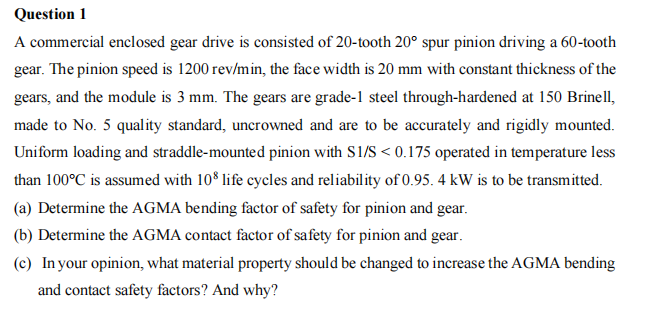 Solved Question 1 A commercial enclosed gear drive is | Chegg.com