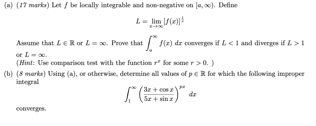 Solved (a) (17 ﻿marks) ﻿Let f be ﻿locally integrable and | Chegg.com
