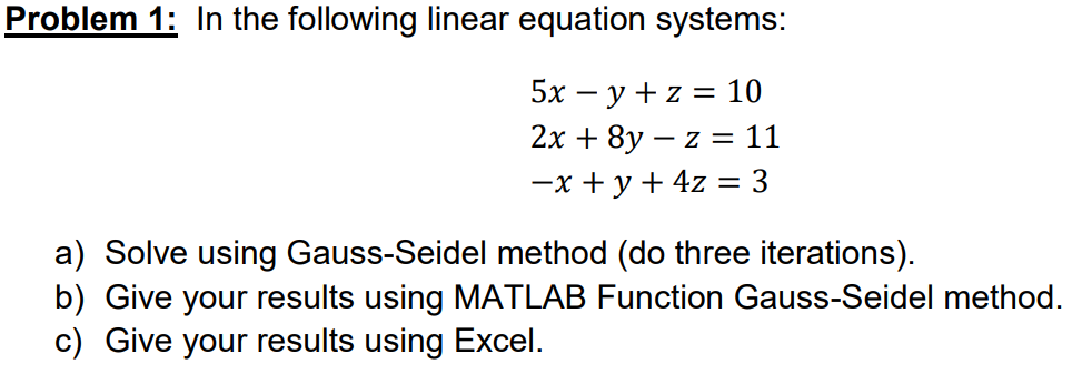 Solved Problem 1: In the following linear equation systems: | Chegg.com