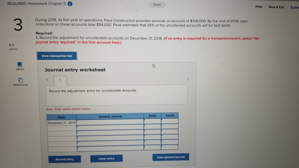 Solved REQUIRED: Homework Chapter 5 Saved Help Save & Exit | Chegg.com