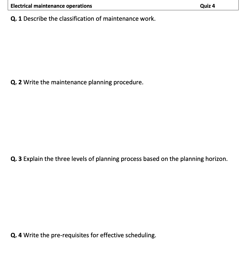 Solved Electrical maintenance operations Quiz 4 Q. 1 | Chegg.com
