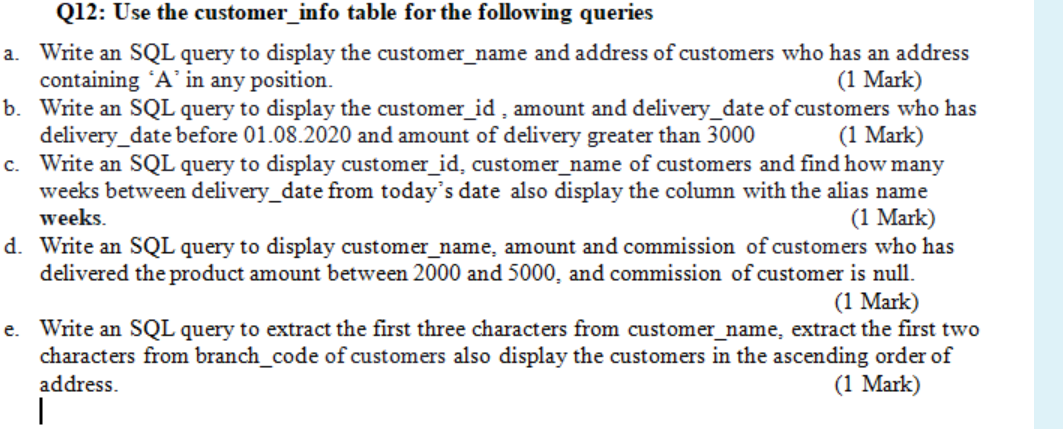 Solved Q12: Use the customer_info table for the following | Chegg.com