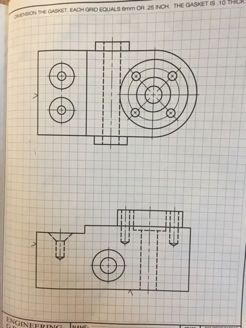 Solved DMENSION THE GASKET. EACH GRID EQUALS 6mm OR.25 INCH. | Chegg.com