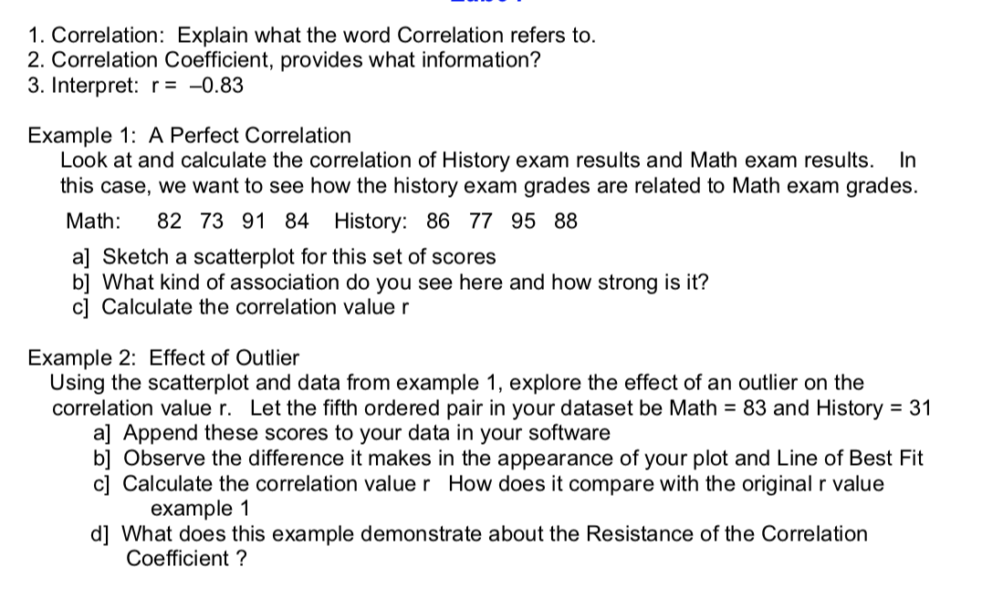 Solved 1. Correlation: Explain what the word Correlation | Chegg.com