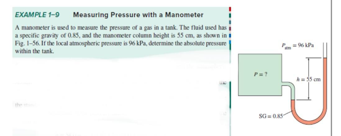 Solved EXAMPLE 1-9 Measuring Pressure with a Manometer A | Chegg.com