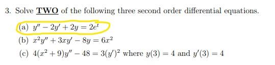 Solved Solve the following second order differential | Chegg.com