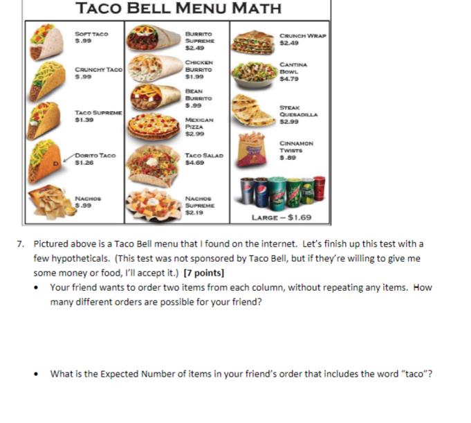 Solved Pictured above is a Taco Bell menu that I found on | Chegg.com