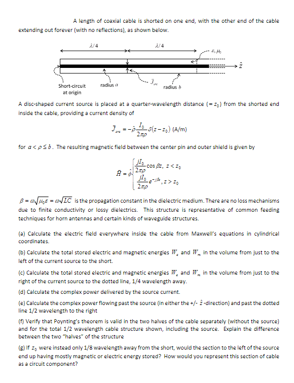 A length of coaxial cable is shorted on one end, with | Chegg.com
