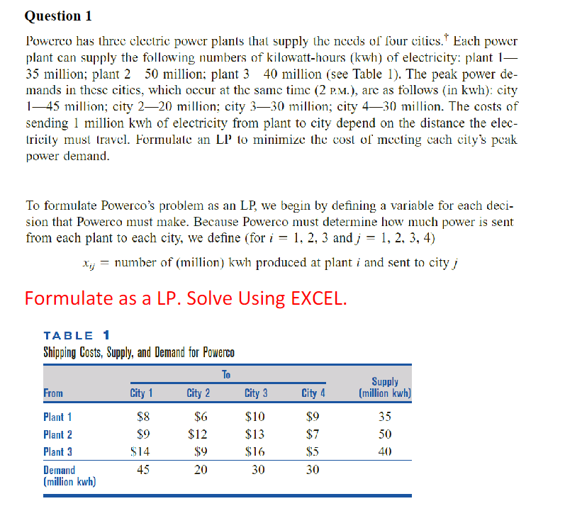Solved Question 1 Powereo has three clectric power plants | Chegg.com