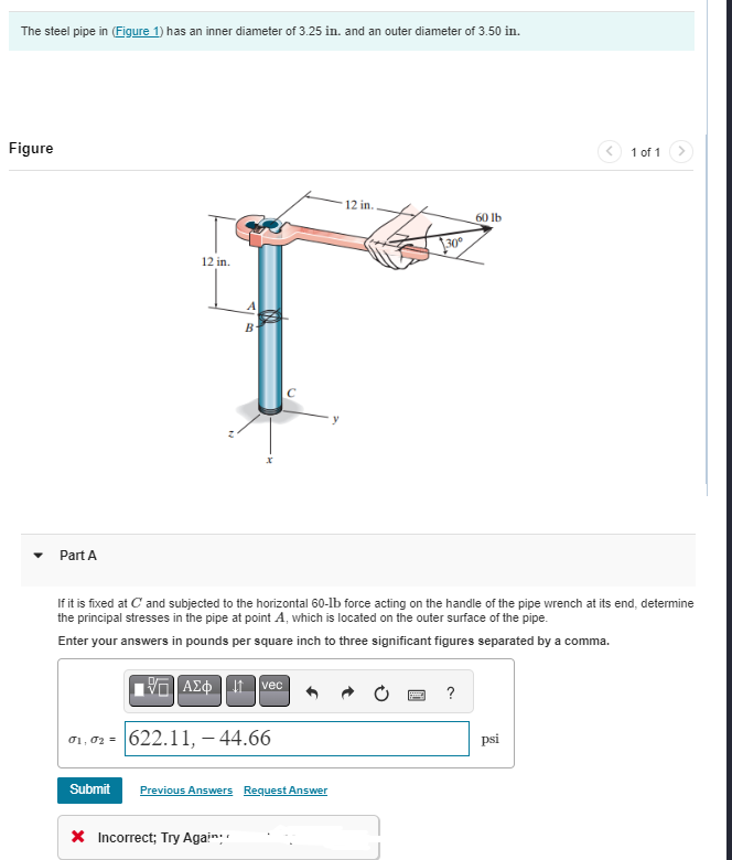 Solved The steel pipe in (Figure 1) ﻿has an inner diameter | Chegg.com