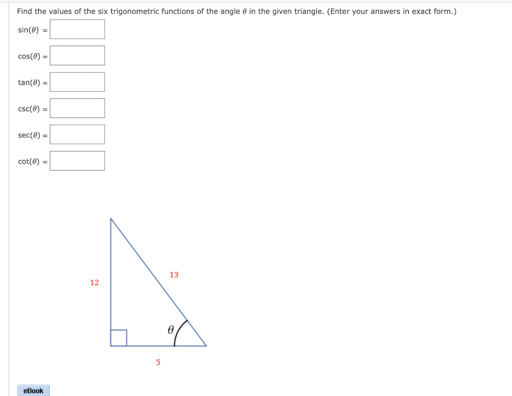 Solved Find the values of the six trigonometric functions of | Chegg.com