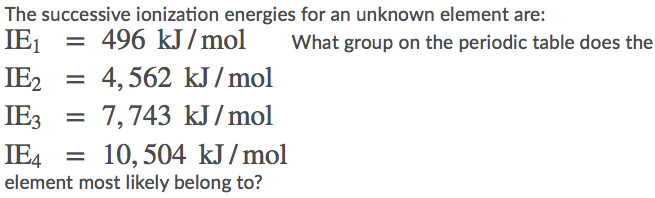 Solved IE1 The successive ionization energies for an unknown | Chegg.com