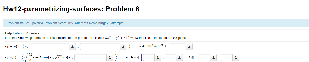 Solved Hw12-parametrizing-surfaces: Problem 8 Problem Value: | Chegg.com