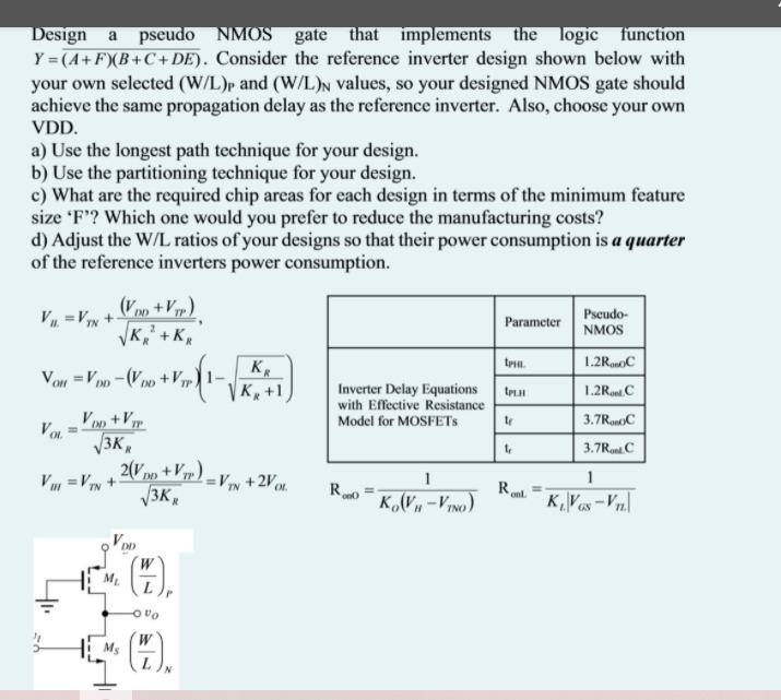 Design a pseudo NMOS gate that implements the logic | Chegg.com