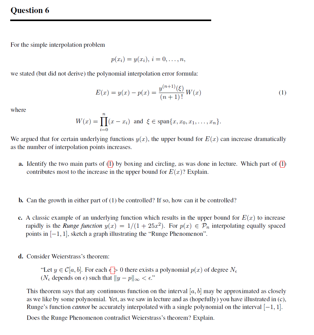 Question 6 For the simple interpolation problem p(i) | Chegg.com