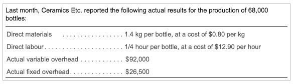 Solved Ceramics Etc. is a manufacturer of ceramic bottles. : | Chegg.com