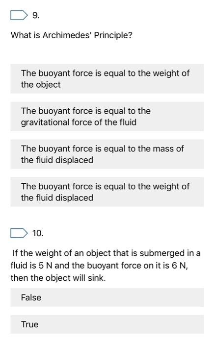 Solved What is Archimedes' Principle? The buoyant force is | Chegg.com