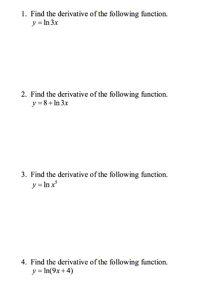 Solved 1. Find the derivative of the following function. y = | Chegg.com
