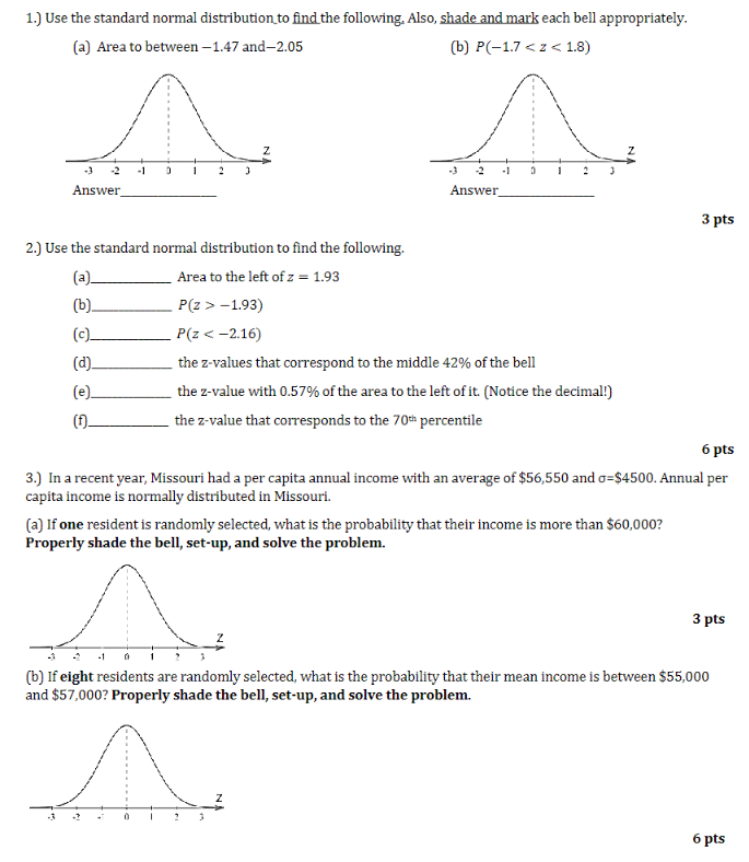 Solved 1.) Use the standard normal distribution to find the | Chegg.com