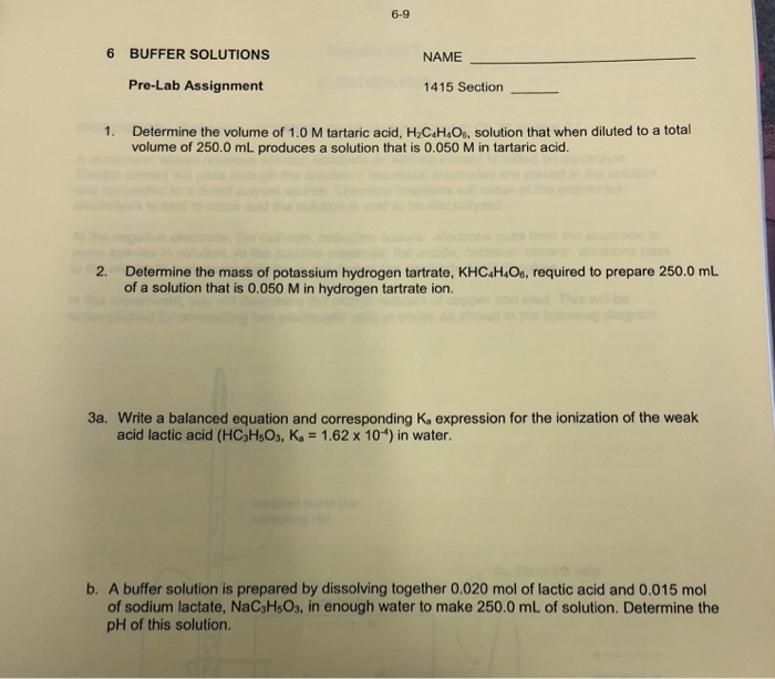 Solved 6-9 6 BUFFER SOLUTIONS NAME Pre-Lab Assignment 1415 | Chegg.com