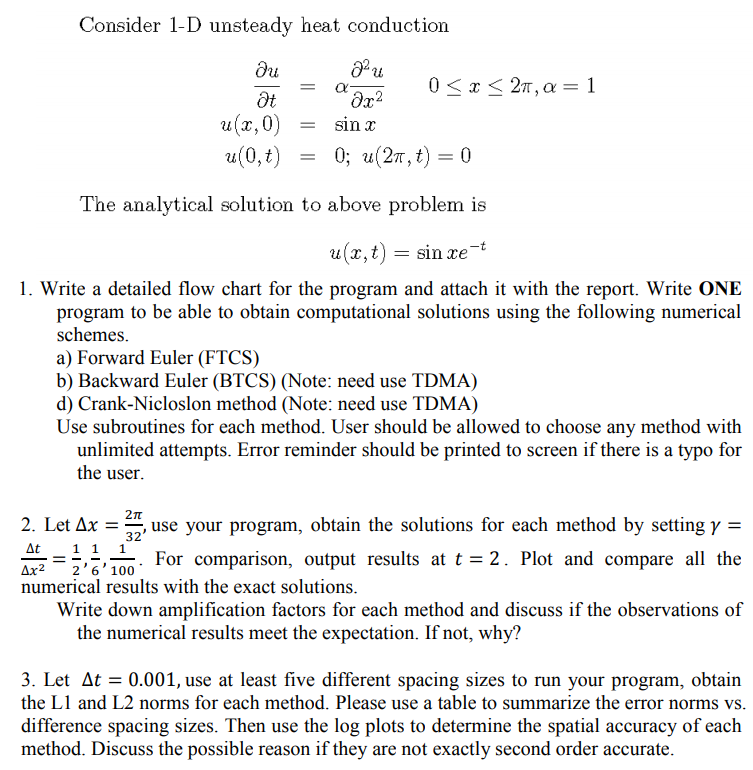 Consider 1-D unsteady heat conduction ti Ot The | Chegg.com