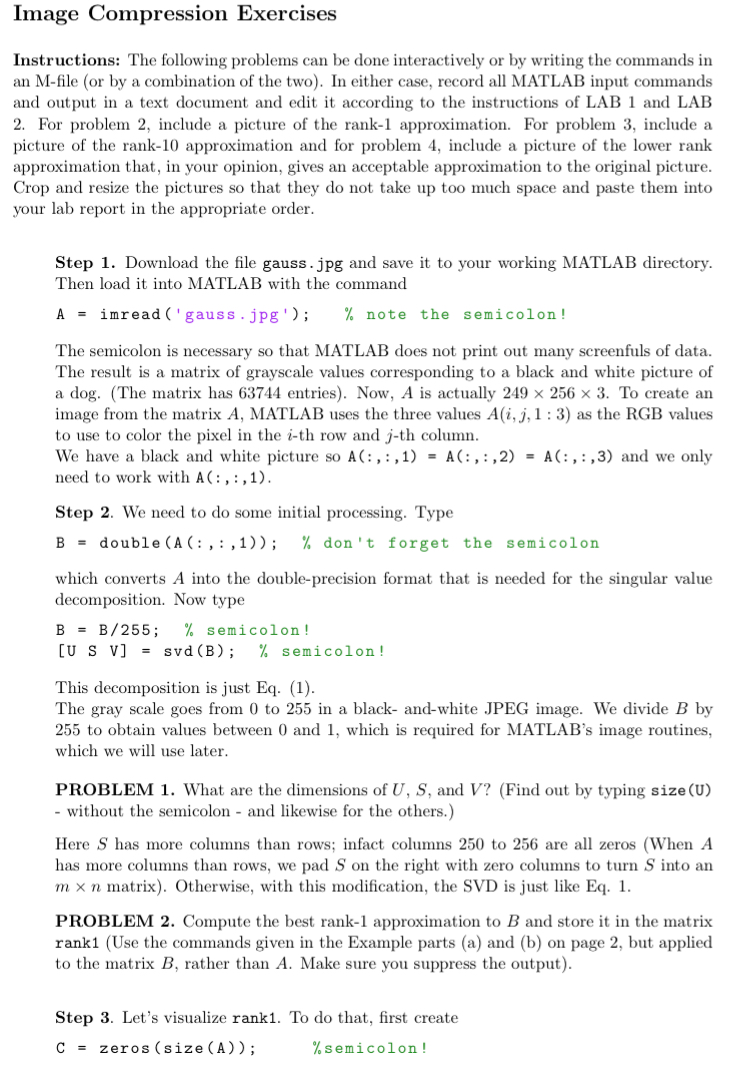 Image Compression Exercises Instructions: The | Chegg.com