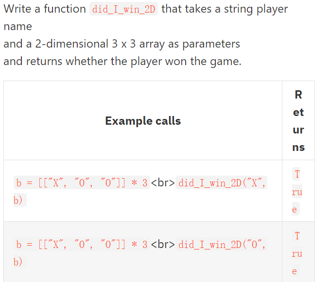 Solved Write a function did_I_win_2D that takes a string | Chegg.com