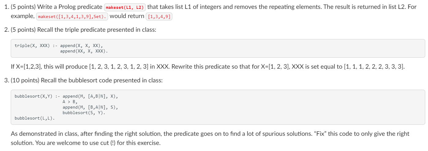 1 5 Points Write A Prolog Predicate Makesetl1 