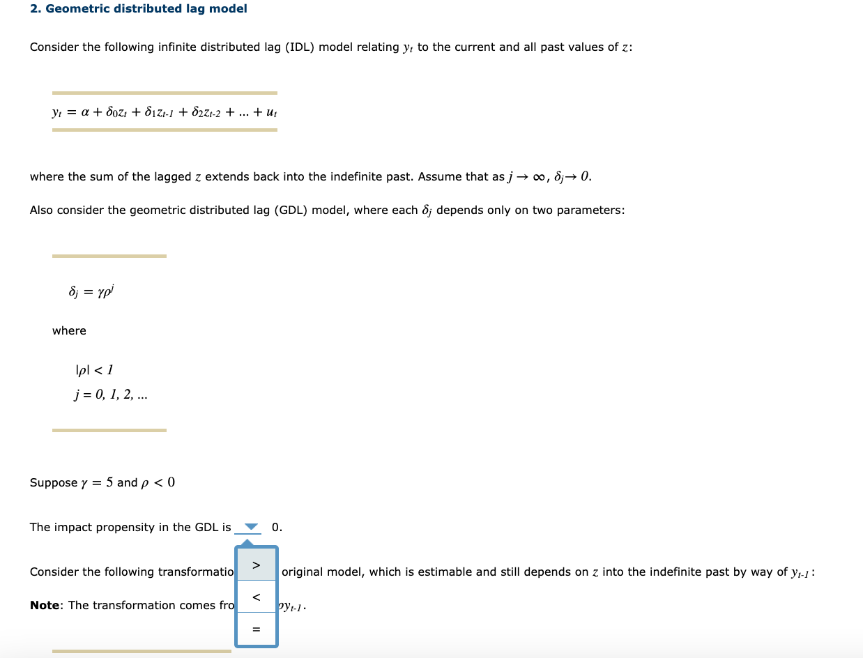 Solved 2. Geometric distributed lag model Consider the | Chegg.com