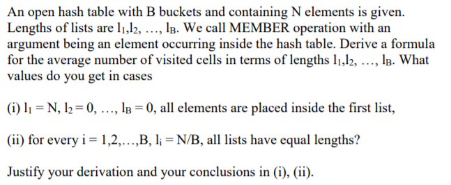 An open hash table with B buckets and containing N | Chegg.com