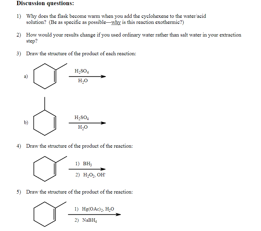 Solved Synthesis of Cyclohexanol From Cyclohexene post lab | Chegg.com