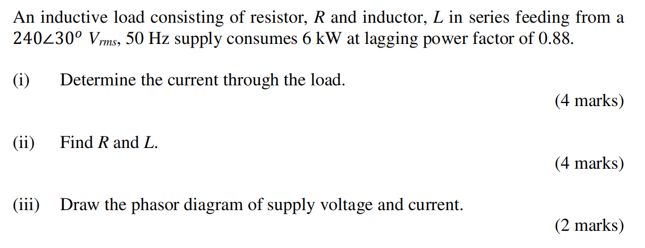 Solved An inductive load consisting of resistor, R and | Chegg.com
