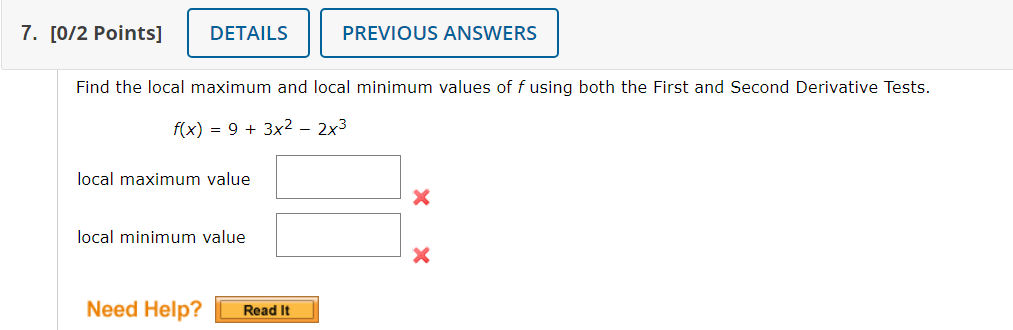 Solved Find the local maximum and local minimum values of f | Chegg.com