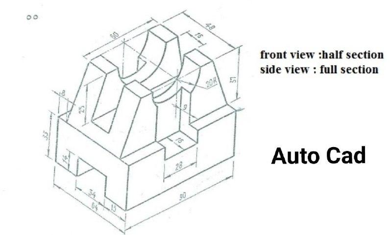 Solved 00 89 front view :half section side view : full | Chegg.com