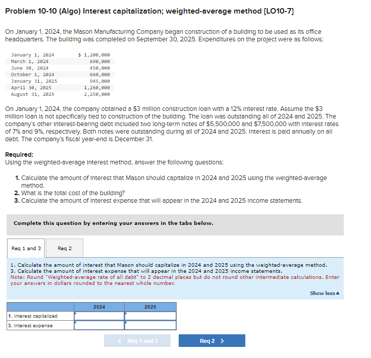 Solved Problem 10-10 (Algo) Interest capitalization; | Chegg.com