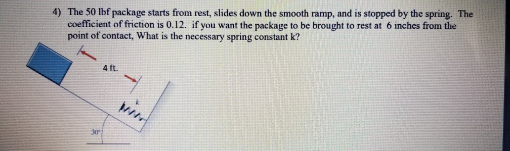 Solved 4) The 50 lbf package starts from rest, slides down | Chegg.com