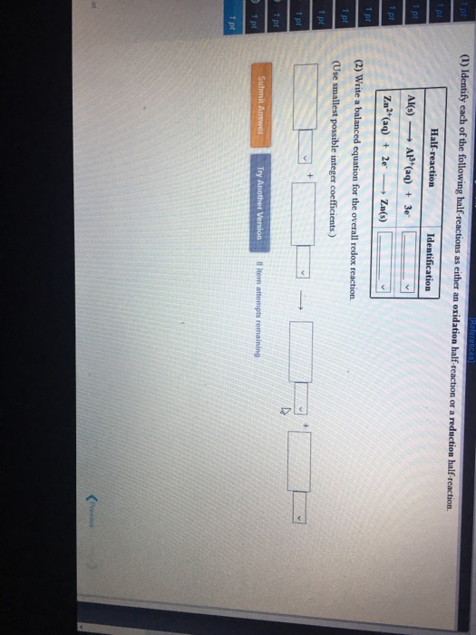 Solved Identify Each Of The Following Half Reactions As