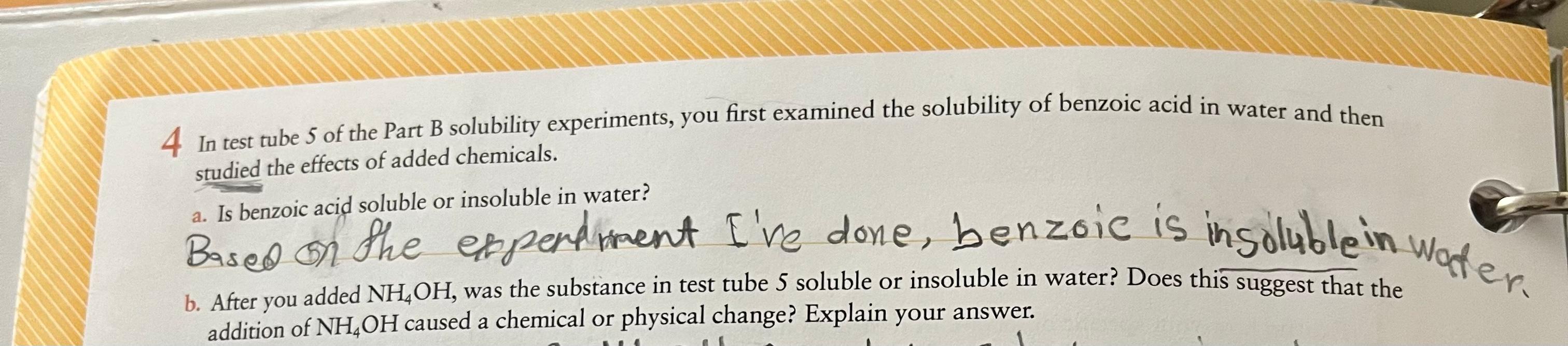 Solved 4 In test tube 5 of the Part B solubility | Chegg.com