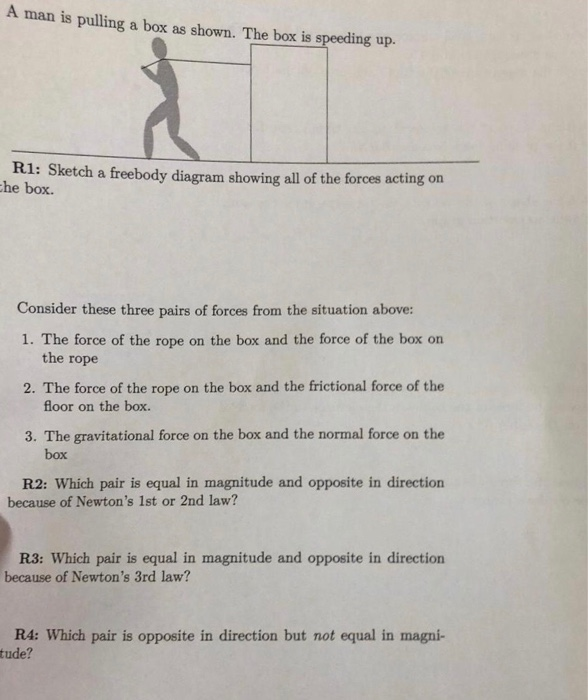 Solved A man is pulling a box as shown. The box is speeding | Chegg.com