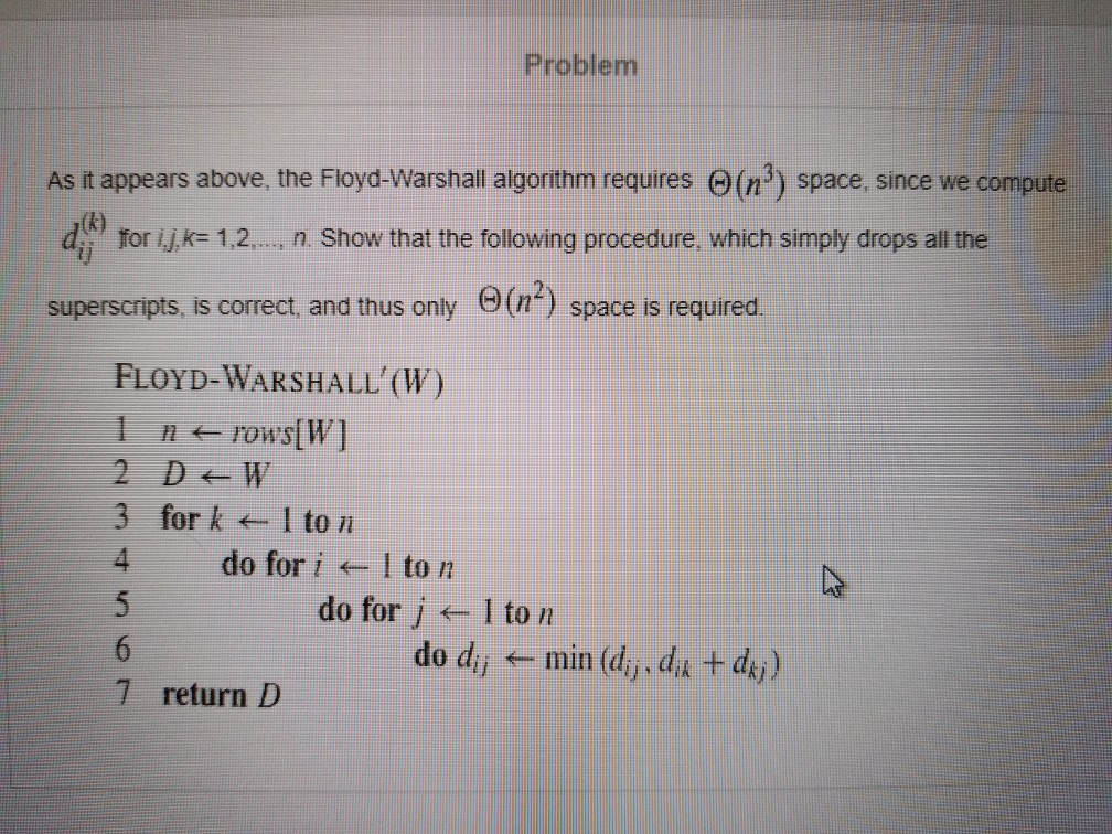 Solved Problem As it appears above, the Floyd-Warshall | Chegg.com