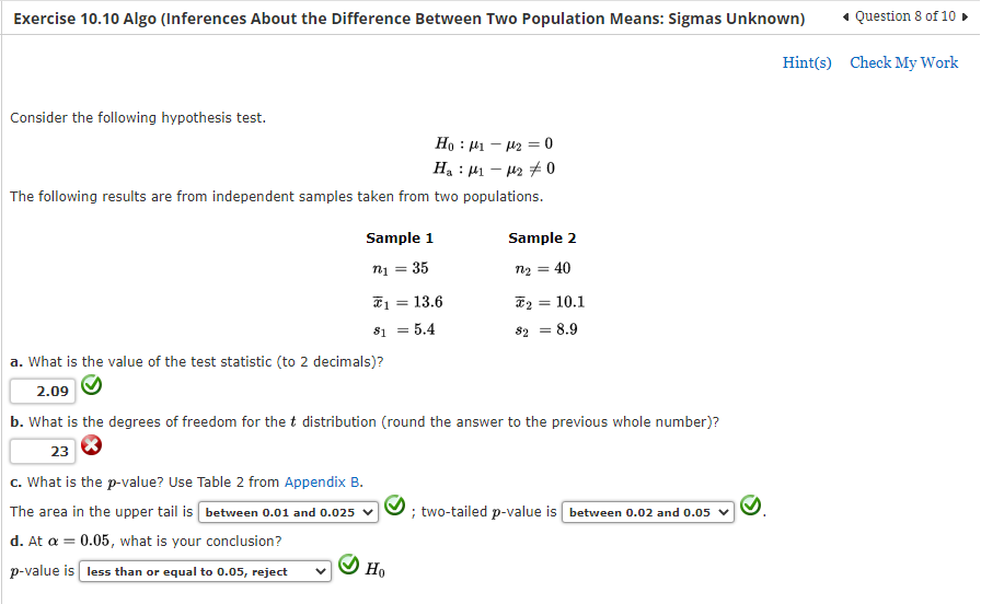 Solved Exercise 10.10 Algo (Inferences About the Difference | Chegg.com