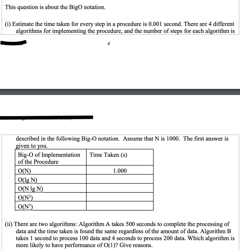 Solved This question is about the BigO notation. (i) | Chegg.com