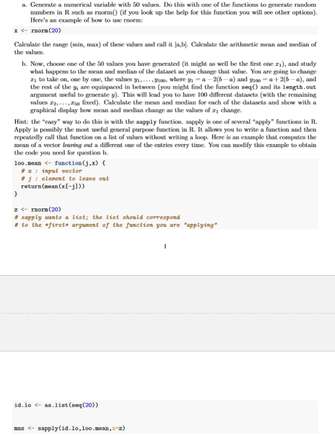 Solved a. Generate a numerical variable with 50 values. Do | Chegg.com