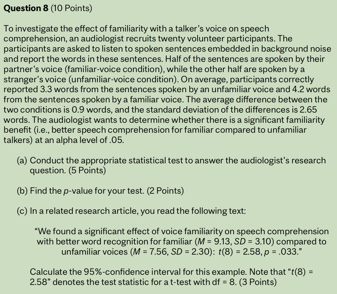 Solved To investigate the effect of familiarity with a | Chegg.com