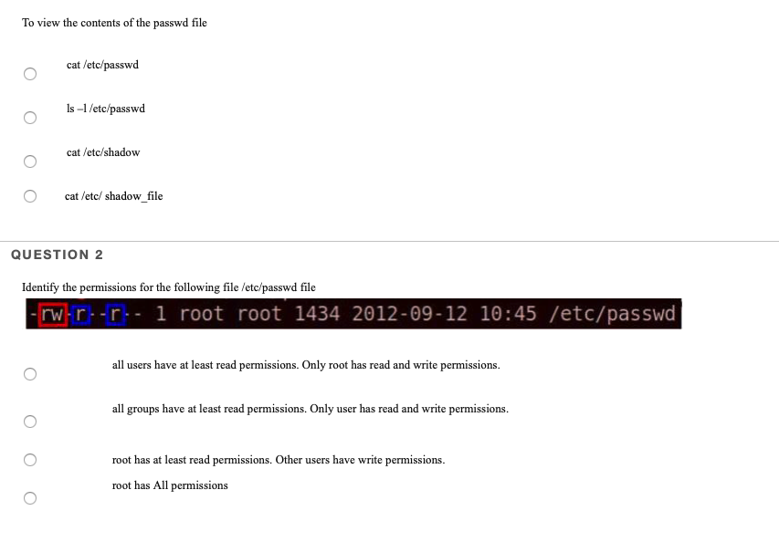 Solved To view the contents of the passwd file cat | Chegg.com