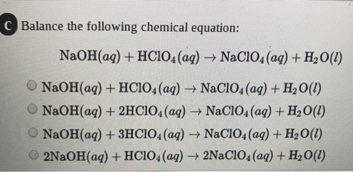 Solved Balance the following chemical equation: NaOH(aq) + | Chegg.com