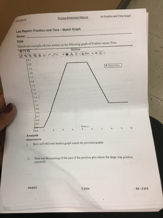 4A Position and Time Graph 012-09216 Lab Report: | Chegg.com