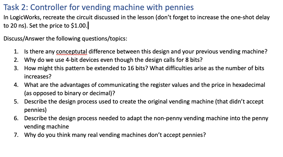 Solved Task 2: Controller for vending machine with pennies | Chegg.com