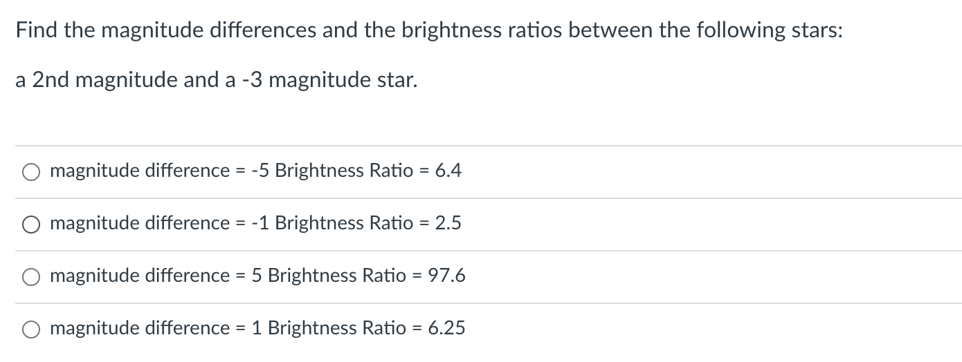 Solved Find the magnitude differences and the brightness | Chegg.com